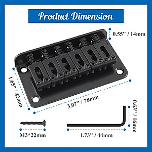 HARSKIYER Black Adjustable 6 String Guitar Bridge, Metal Fixed Top Load Guitar Tailpiece Guitar Fixed Bridge Hardtail Saddle Bridge Guitar Parts for 6 String Guitar