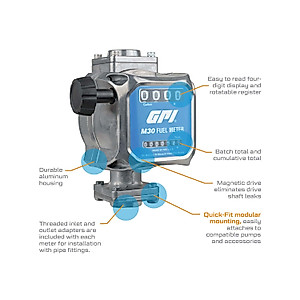 GPI - M30 Modular Mechanical Fuel Meter in GALLONS, 5 to 30 GPM, 1” NPT Inlet/Outlet (165100-01)