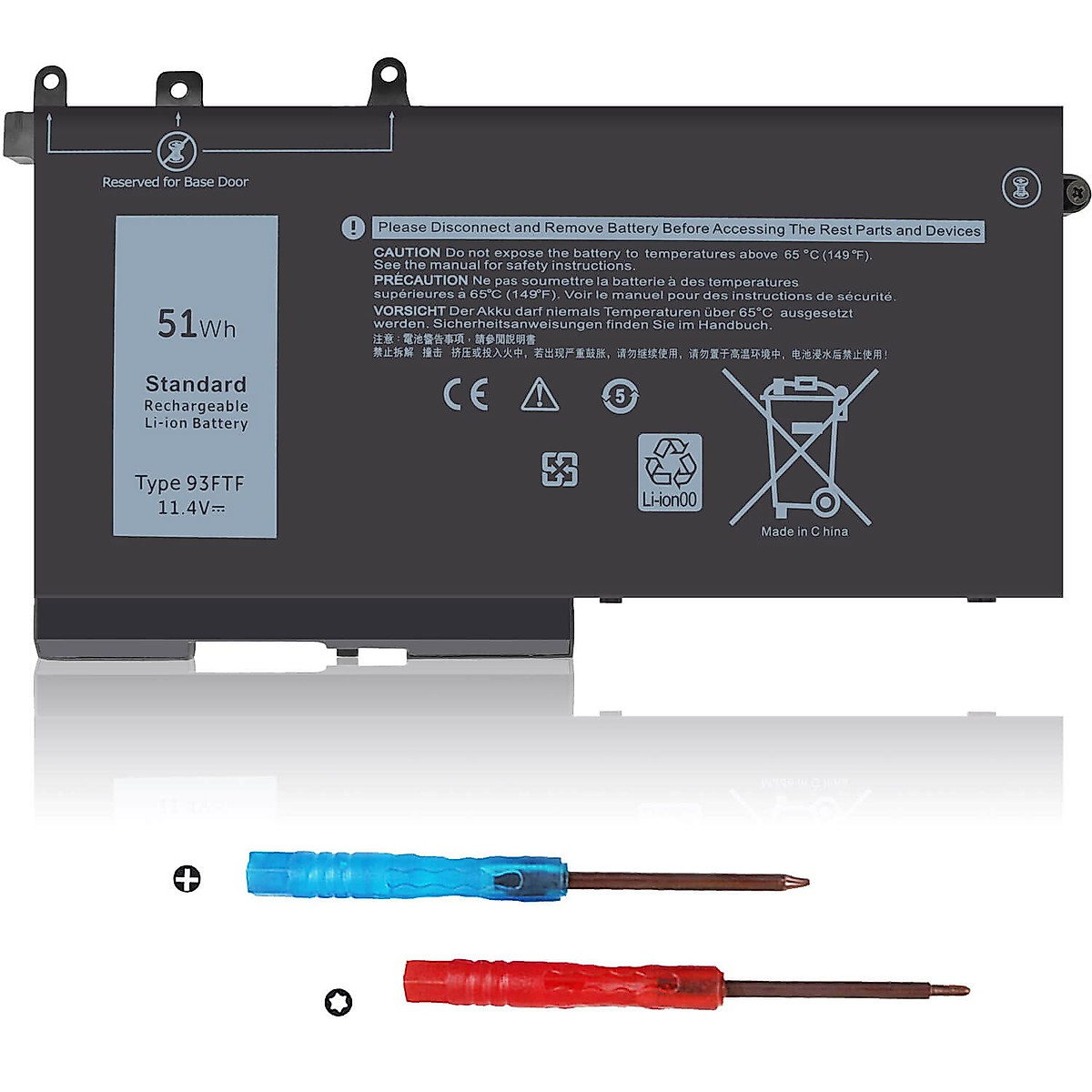 93FTF Battery Replacement for Dell Latitude 5580 5480 5490 5590 5280 5290 5288 5488 5591 5491 5495 E5480 E5580 E5490 E5590 Precision 3520 3530 D4CMT 083XPC 83XPC 4YFVG 451-BBZG 451-BBZT 51Wh 11.4V