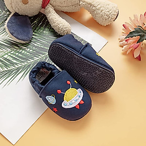 LAFEGEN Baby Boy Girl Walking Shoes Non Slip Soft Sole Infant Toddler Slipper Newborn Moccasins First Walker House Crib Sneaker Shoes, 01 Navy Rocket,12-18 Months Toddler