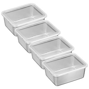 BESTonZON 4pack Stainless Steel Square Boxes, Stainless Steel Food Storage Box Container with Leak Plastic Lid, Food Storage Containers for Fruit Vegetables Snack Food, Dishwasher Safe