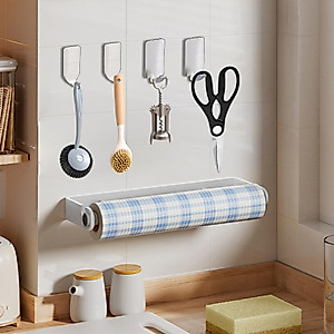 WSZBDY Paper Towel Holder Under Cabinet for Kitchen, Paper Roll Holder, Wall Mount Paper Towel Holder, Towel Hooks, Self Adhesive or Screw Mounting Hooks Wall Mount for Kitchen, Bathroom