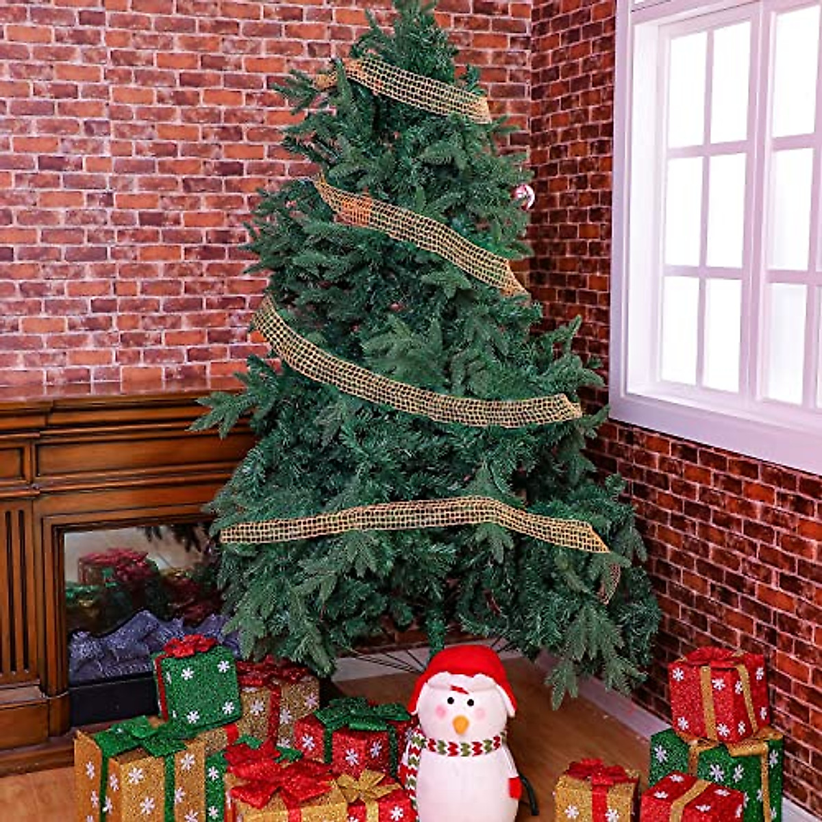 2 Rolls Mesh Burlap Wired Ribbon Open Weave Burlap Net Ribbon Fabric Ribbon DIY Craft Ribbon for Wrapping Bow Wreath DIY Crafts Party Home Decors (20 Yards x 2.5 Inch)