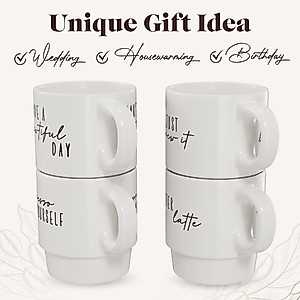 American Atelier Coffee Mug Set with Coffee Mug Rack | Coffee Mugs Set of 4 | Stackable Coffee Mugs with Rack | Coffee Cup Set with Coffee Cup Rack | Have a Brewtiful Day Print | Ceramic Mug