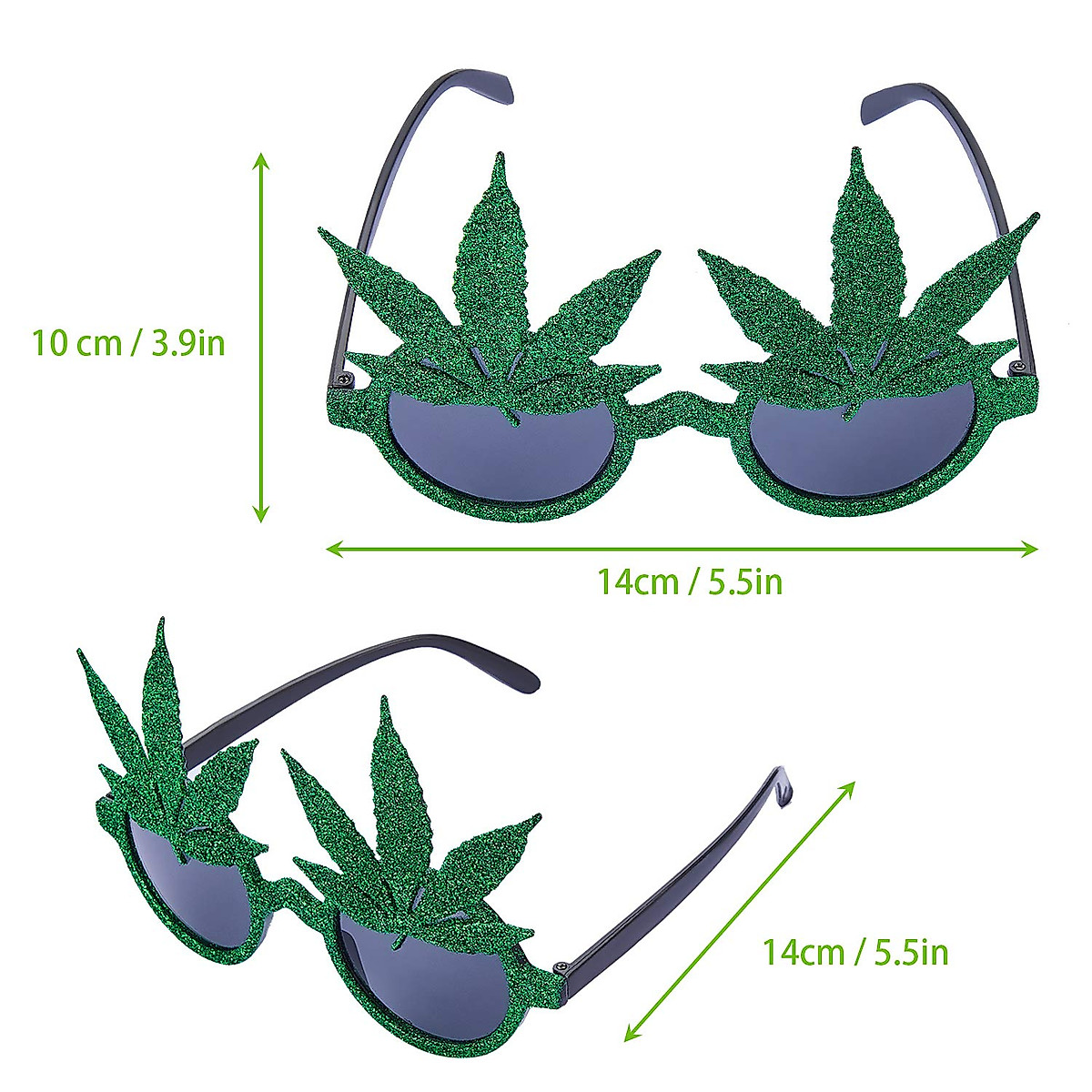 5 Pairs Marijuana Glasses Glittered Weed Glasses Pot Leaf Round Lens Sunglasses for Halloween Costume Green