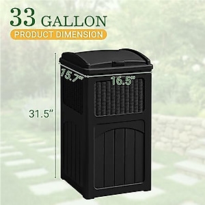Greesum 33 Gallon Outdoor Trash Can with Lid, Waterproof Resin Garbage Bin for Hideaway, Deck, Patio, Black