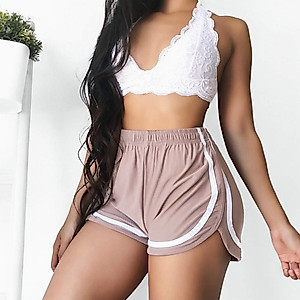 Shakumy Women Elastic Waist Workout Sport Yoga Shorts Casual Summer Stretch Striped Running Athletic Lounge Shorts Hot Pants