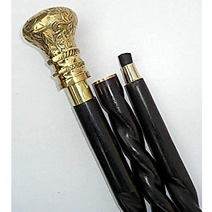 Vintage Brass Ball Head Handle Victorian Style Wooden Stick Walking Shaft Cane (3 Fold Wooden Walking Cane )