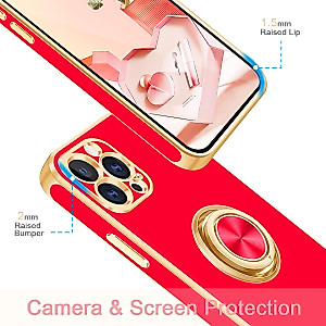 Fingic for iPhone 13 Pro Max Case,for iPhone 13 Pro Max Phone Case with 360° Ring Holder Slim Lightweight Kickstand Magnetic Car Mount for Women Girls Boys Protective Case for iPhone 13 Pro Max,Red