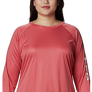 Columbia Women's PFG Tidal Tee Heather Long Sleeve Shirt, UV Protection, Moisture-Wicking, Winter Green Heather/White Logo, Medium