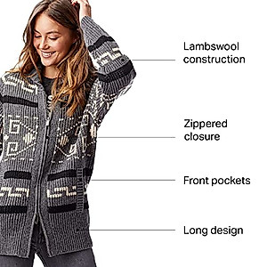 Pendleton Women's Long Westerley Cardigan, Grey/Black, XL