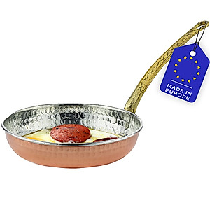 Handmade Copper Sauté Pan & Butter Warmer, Multipurpose Pure Copper Cookware with Handle, Suitable for Oven & Stovetop, Decorative Hammered Copper Skillet (X-Large 9.5 in)