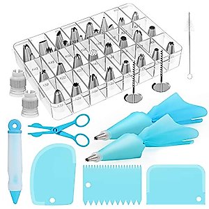 Kootek 42pcs Piping Bags and Tips Set, Cake Decorating Supplies Kits for Baking with 30 Numbered Frosting Icing Tips, 2 Reusable Pastry Bags, Easy Carry Storage Box and Other Baking Tools
