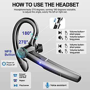 Bluetooth Headset with Microphone,48Hrs V5.3 Handsfree Wireless Headset Bluetooth Earpiece for Cell Phone/Business/Office/Driving/Trucker Driver,Bluetooth Headphones Earbuds for iPhone Android Samsung