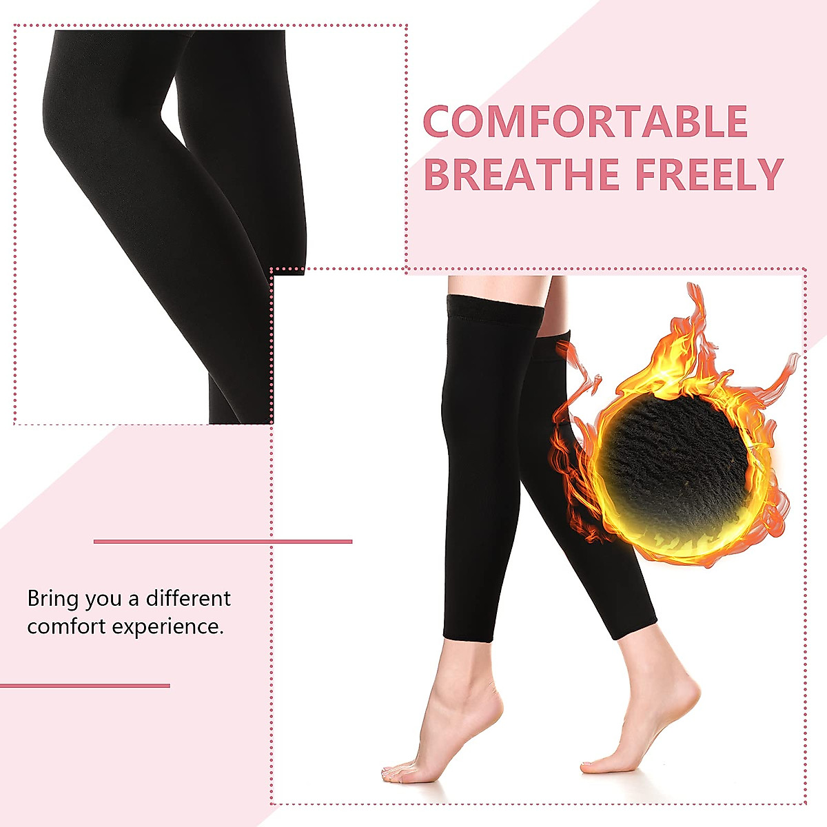 Bencailor 2 Pairs Fleece Leg Warmers Women Over Knee Winter Thick Fleece Lining Elastic Socks for Winter Compression Socks (Black,Footless Style)