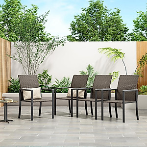 Farini Outdoor Dining Chairs Set of 4,Outdoor Wicker Dining Chairs with Armrests, Steel Frame for Patio, Deck, Garden, Yard