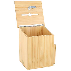 Finished Natural Wood Charity Donation & Suggestion Box Office Ballot Box with Pocket Comes with Locking Hinged Lid for Table Or Counter-top use (Natural Wood)