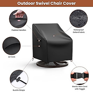 Mrrihand Patio Chair Covers, 2 Pack Outdoor Swivel Lounge Chair Cover, Heavy Duty Patio Rocking Chair Covers, Patio Furniture Covers Waterproof, 30" W×34" D×38.5" H, Black