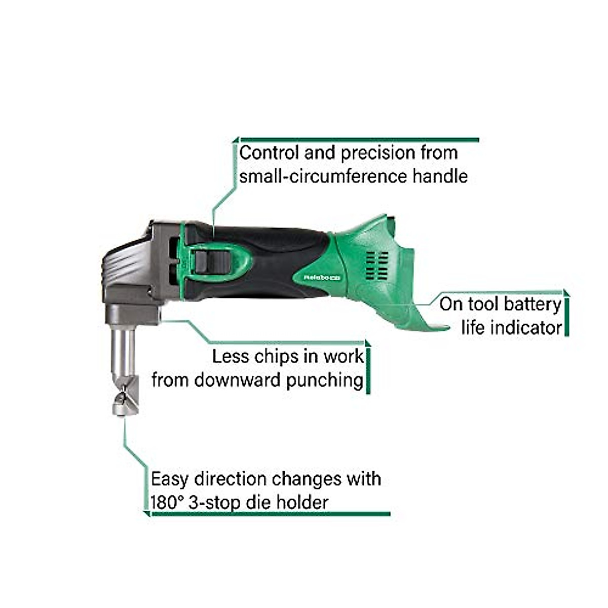 Metabo HPT 18V MultiVolt™ Cordless Nibbler | Tool Only - No Battery | For Ribbed Metal Panels | 180 Degree 3-Stop Die Holder | CN18DSLQ4