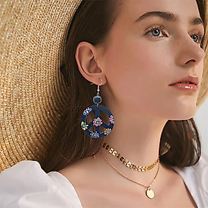 TIANHONGYAN Lightweight Hippie Colorful Love Peace Sign Dangle Drop Wood Earrings 60s 70s Hippie Earrings for Women Christmas Party Favors Costume Accessories (black)