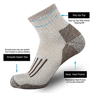 ONKE Merino Wool Low Cut Quarter Socks for Men Outdoor Trail Running Hiking Hiker All Season with Moisture Wicking Control(Brown L)