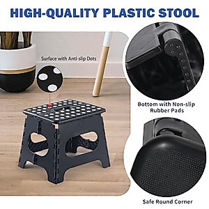 ROLIZOE Foldable Step Stool with Safety Lock, Space-Saving Plastic Stepping Stool, 11 Inch Multi-Purpose Portable Non-Slip Folding Step Stool for Kids & Adults-Black