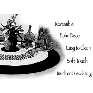 The Weaving Buddha Organic Round Cotton Mat Braided and Woven for Home Decor 3 feet (36 inches) Blue and White …