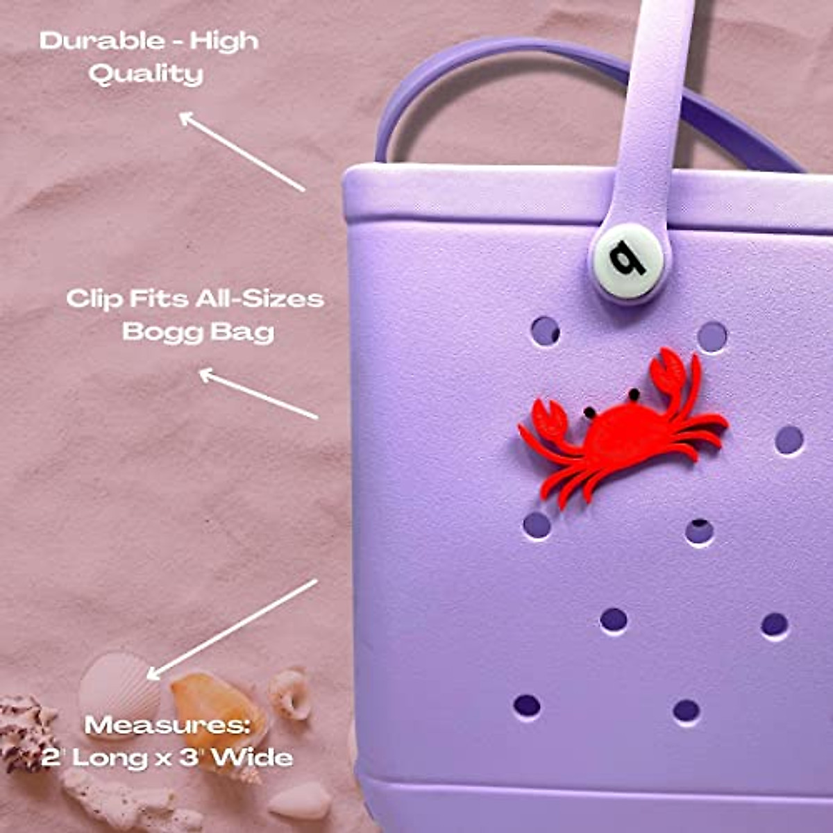 BOGLETS - Crab Charm Compatible with Bogg Bags, Simply Southern Totes, and Other Similar Beach Bags (Crab)…