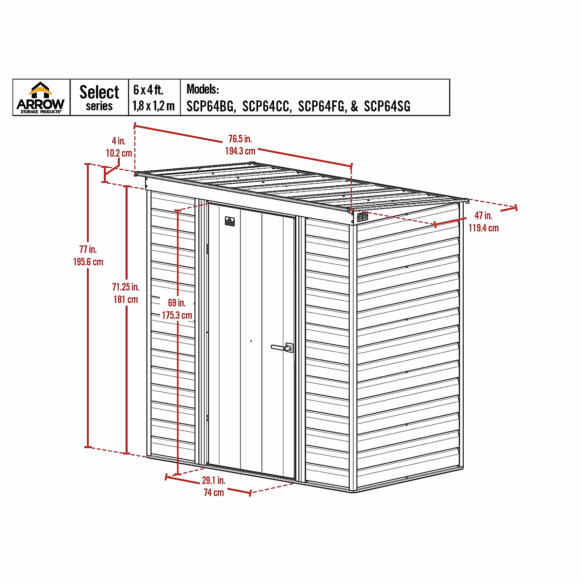Arrow Sheds 6' x 4' Outdoor Steel Storage Shed, Blue