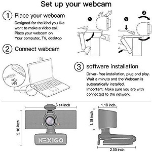 NexiGo N60 1080P Web Camera, HD Webcam with Microphone & Privacy Cover, USB Computer Camera, 110-degree Wide Angle, Plug and Play, for Zoom/Skype/Teams/OBS, Conferencing and Video Calling (Renewed)