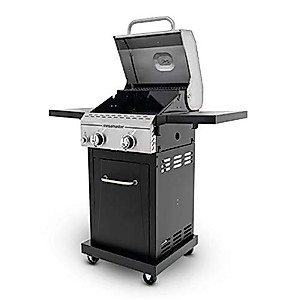 Megamaster 720-0864MA 2 Burner Propane Barbecue Gas Grill, for Camping, Outdoor Cooking, Patio, Garden Barbecue Grill, 28000 BTUs, with Foldable Side Table, Silver and Black