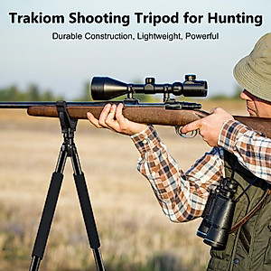 Trakiom Bipod Shooting Sticks for Hunting， Shooting Bipod for Hunting, Adjustable Bipod Shooting Rest, Rifle Bipod with 360° Rubber V Yoke Rest, Twist Lock, Lightweight Aluminum Frame and Spike Feet