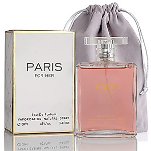 Paris For Her Eau de Parfum Spray Perfume, Fragrance For Women-Daywear, Casual Daily Cologne Set with Deluxe Suede Pouch- 3.4 Oz Bottle- Ideal EDT Beauty Gift for Birthday, Anniversary (3.4) (C)