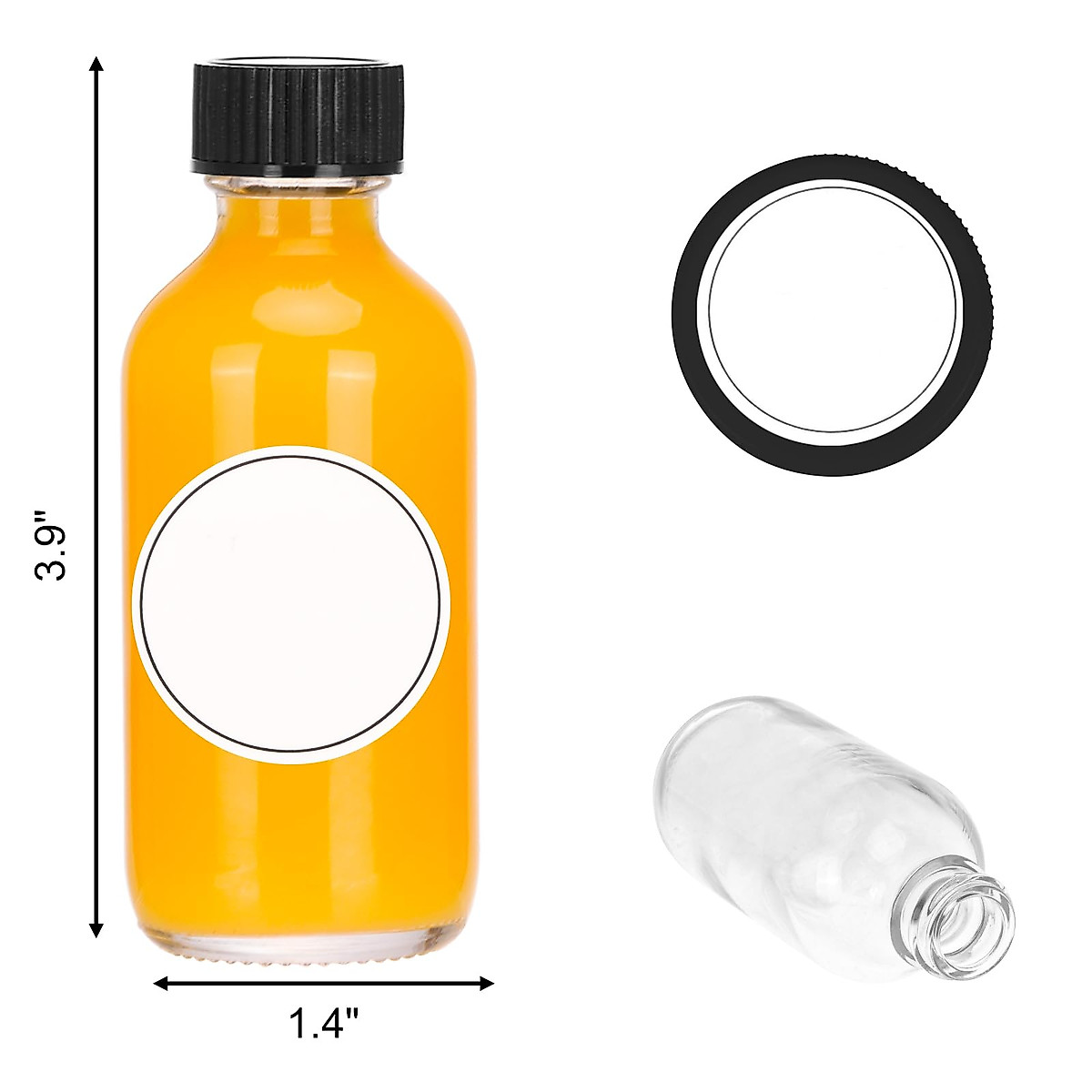 CUCUMI 8pcs Glass Bottles with Caps, 2oz Small Glass Juice Bottles, Shot Bottles with Caps, Small Glass Jars with Lids, Funnels, Waterproof Stickers and Brush