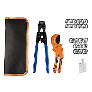 Pex Crimping Clamp Cinch Tool Kit Sizes from 3/8" to 1" (Meets ASTM 2098)-PEX Cinch Fastening Tool, Pipe/Tubing Cutter, Stainless Steel Clamps 20pcs 1/2", 10 pcs 3/4" Clamps With Canvas Bag