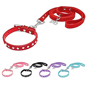 Benala One Row Bling Diamond Rhinestone Suede Leather Pet Dog Collar and Leash 2Pcs for Small Medium Dogs Black,S