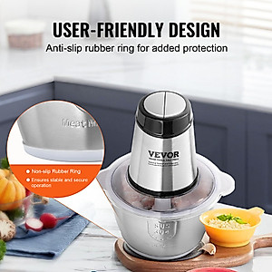 VEVOR Food Processor, Mini Electric Chopper 400W, 2 Speeds Electric Meat Grinder, Stainless Steel Meat Blender, for Baby Food, Meat, Onion, Vegetables, 8 Cup