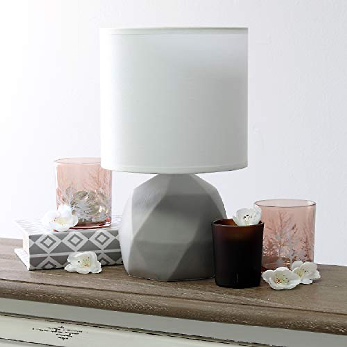 Simple Designs LT2060-WHT Geometric Concrete Table Lamp, White