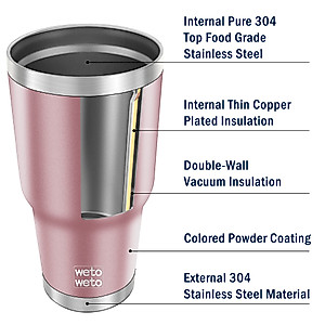 WETOWETO 30oz Tumbler, Stainless Steel Vacuum Insulated Water Coffee Tumbler Cup, Double Wall Powder Coated Spill-Proof Travel Mug Thermal Cup for Home Outdoor (Rose Gold, 1 Pack)