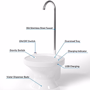 White Drinking Water Dispenser Pump, Automatic Electric Drinking Water Bottle Pump for 1-5 Gallon Water Jugs, USB Rechargeable with The Switch Control, Portable for Home, Kitchen, Office, Camping