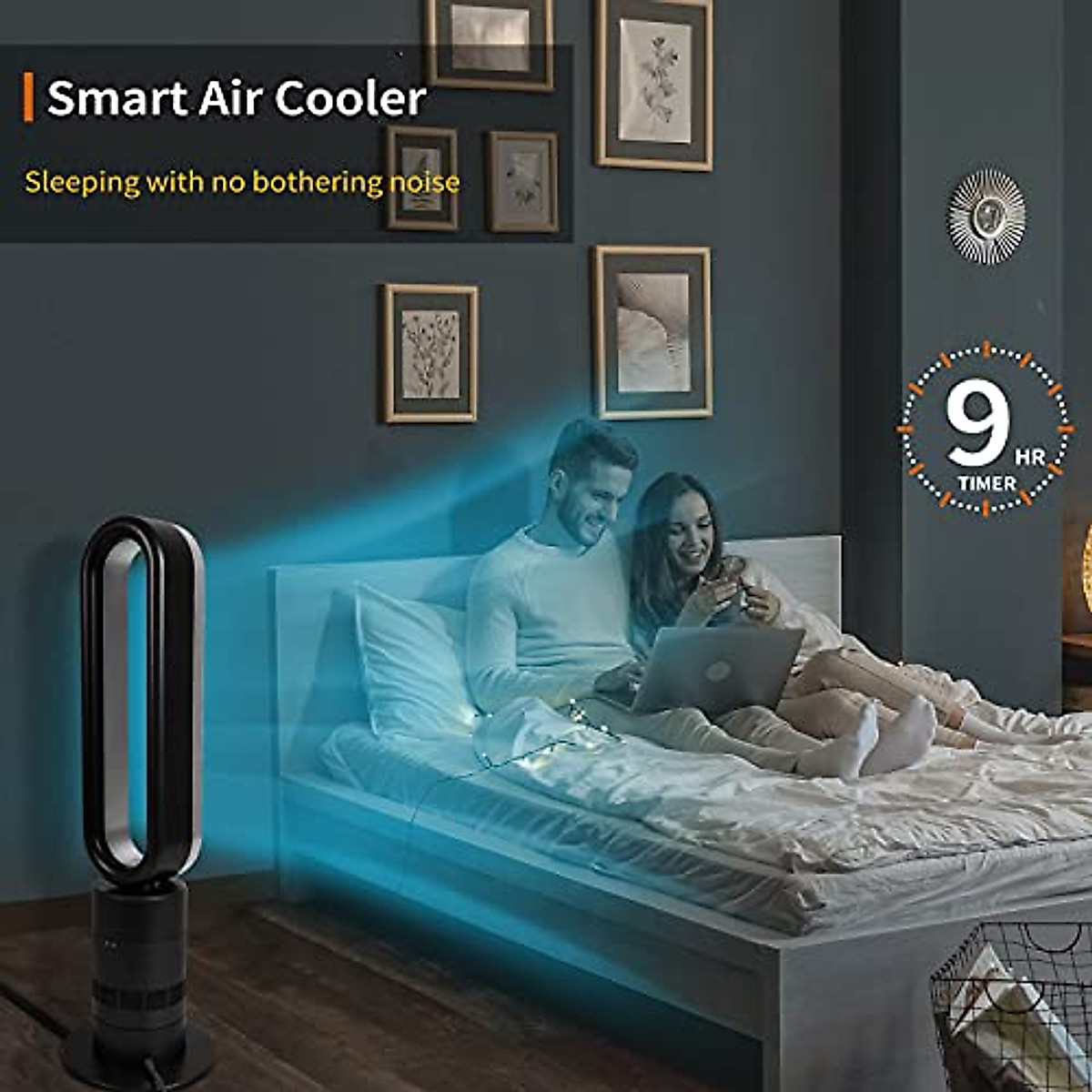 HealSmart 32-inch Space Heater Bladeless Tower Fan, Heater & Fan Combo, 9H Timer 10 Speeds with Remote Control, Air Circulator Fan for Home