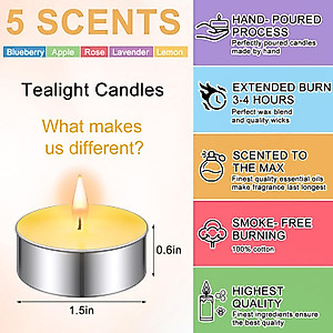 MTLEE 300 Pack Scented Candles Tea Light Candles Small Tea Lights with Essential Oils and Cotton Wick, 4 Hour Burn Time for Votive Home, Wedding and Holiday Rose Blueberry Apple Lemon Lavender