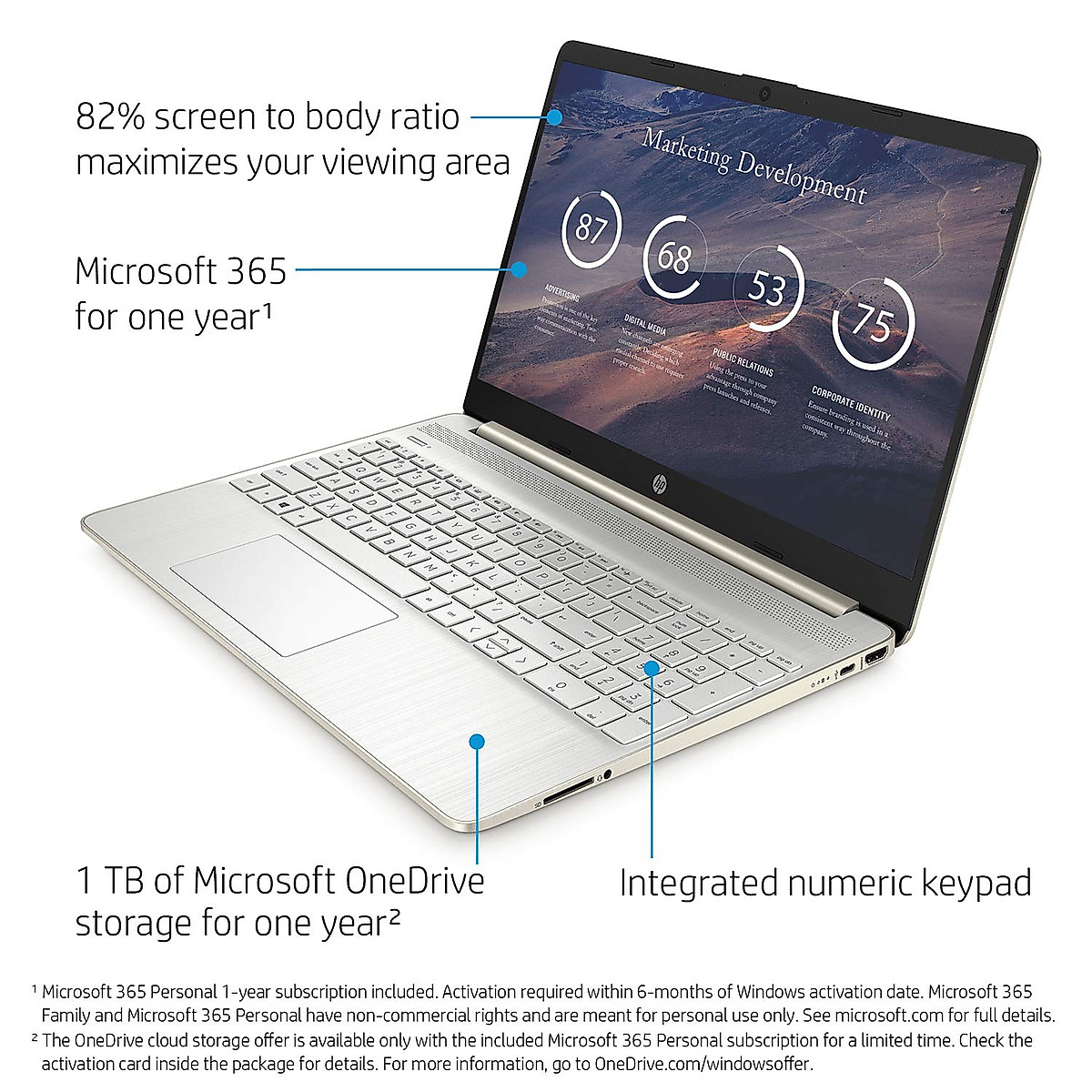 HP Pavilion Laptop (2021 Latest Model), AMD Athlon 3050U Processor, 16GB RAM, 256GB SSD, Long Battery Life, Webcam, HDMI, Bluetooth, WiFi, Gold, Win 10 + Oydisen Cloth