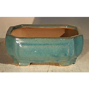 Bonsai Boy L155 6.125 x 5 x 2.125 in. Ceramic Bonsai Pot, Blue & Green - Rectangle