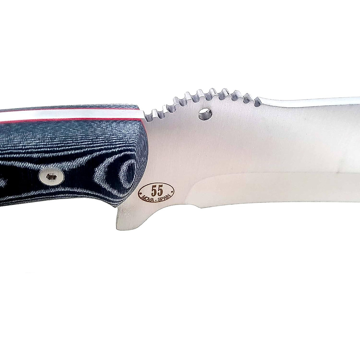 JEO-TEC Nº55 Full Tang Bushcraft Survival Hunting Camping Fishing Knife, Fixed Blade 6.7" MOVA-58 Scandi, Genuine Leather Multi-Position Sheath + Firesteel + Sharpener Stone, Handmade