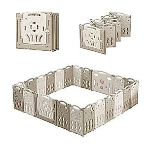 IFLETH Baby Fence Folddler Toddler Playpen Kids Safety Play Center Yard Baby Playpen, Adjustable Shape, Portable Design for Indoor Outdoor Use (22 Piece Set, White+Grey)