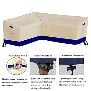 DUSTYPROTE Outdoor Sectional Sofa Cover,Patio Sectional Couch Cover, L-Shaped Lawn Patio Furniture Cover,82 "L x 104 "L x 32 "D x 30 "H Left Facing, Khaki Patchwork Dark Blue, Cover Only