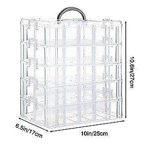 QUEFE 5-Tier Stackable Storage Container Box with 50 Compartments, Plastic Organizer Box for Arts and Crafts, Toy, Fuse Beads, Washi Tapes