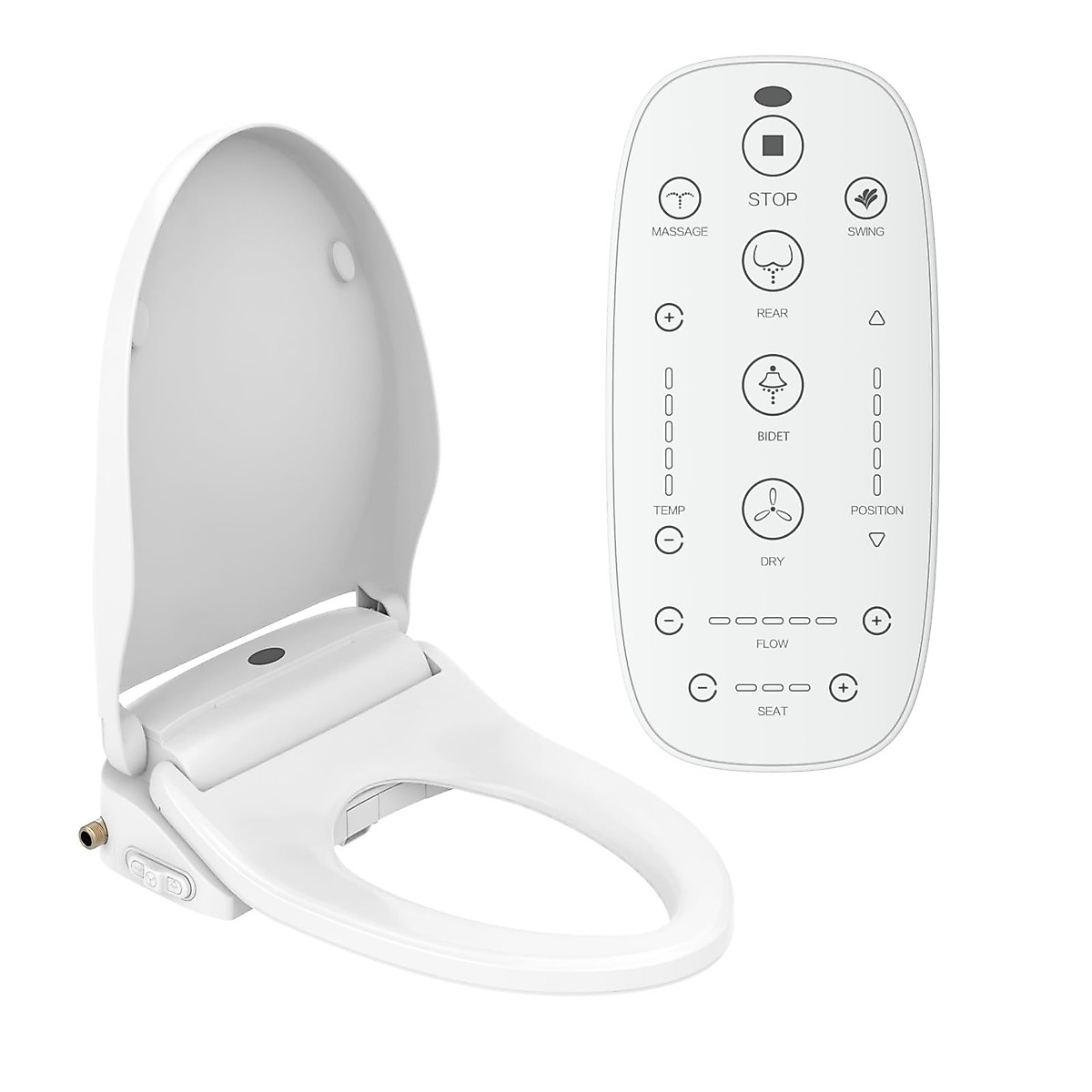Smart Bidet Toilet Seat with Heated Seat, Electronic Bidet Seat with Wireless Remote/Side Panel/Various Washing Settings/Warm Water/Air Dryer and Nightlight