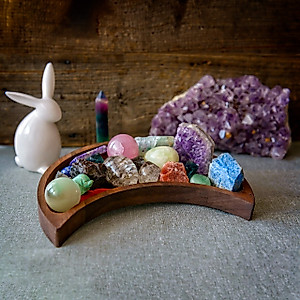 Curawood Moon Tray Crystal Holder - Display Your Crystals & Healing Stones - 10" x 5" Crescent Moon Tray for Crystals - Crystal Holder for Stones Display - Crystal Display Tray, Crystal Charging Plate